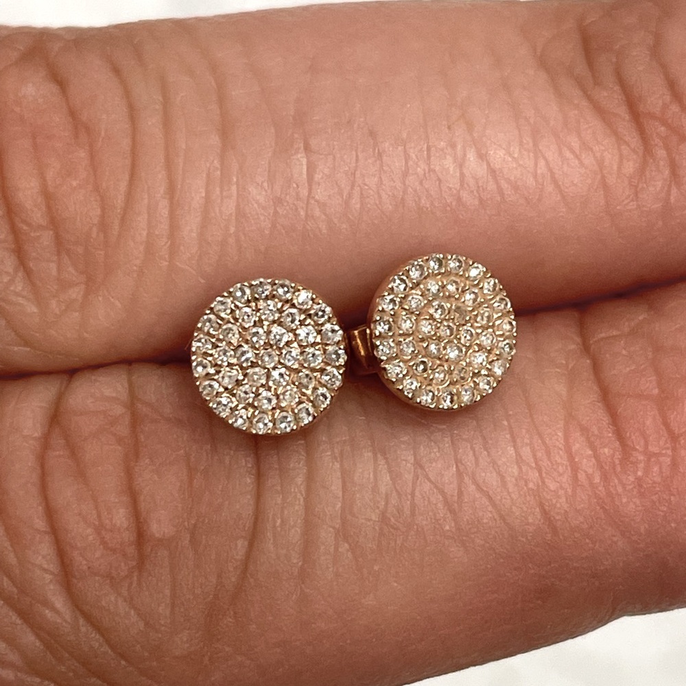 Real Pave Diamond Studs. 14 Ct Rose Gold. - Gem